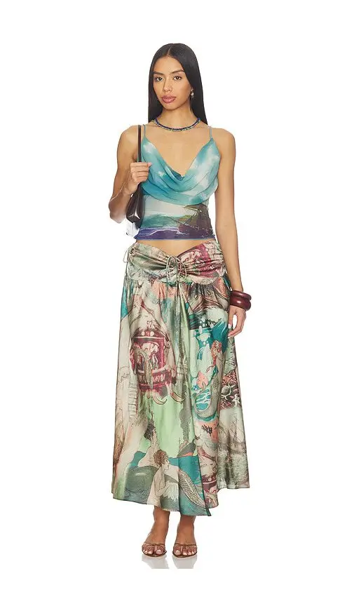 TYLER MCGILLIVARY Delphi Printed Cowlneck Tank Top
