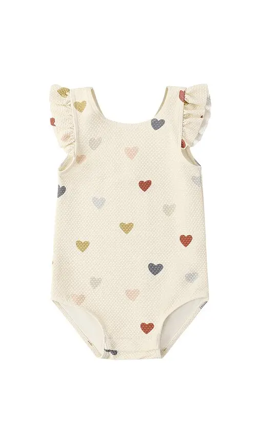 QUINCY MAE Heart Print Scoop Back One Piece Swimsuit - Ivory