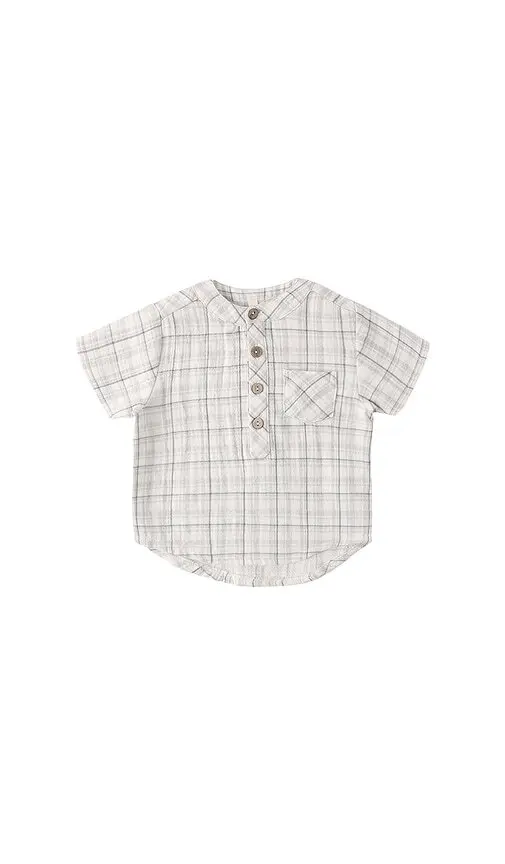 QUINCY MAE Short Sleeve Plaid Shirt With Mandarin Collar