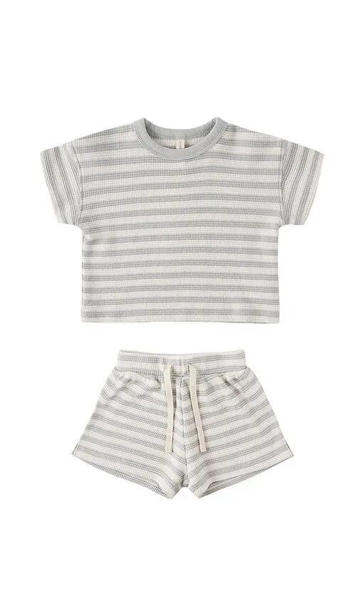 QUINCY MAE Waffle Knit Tee And Short Set - Grey