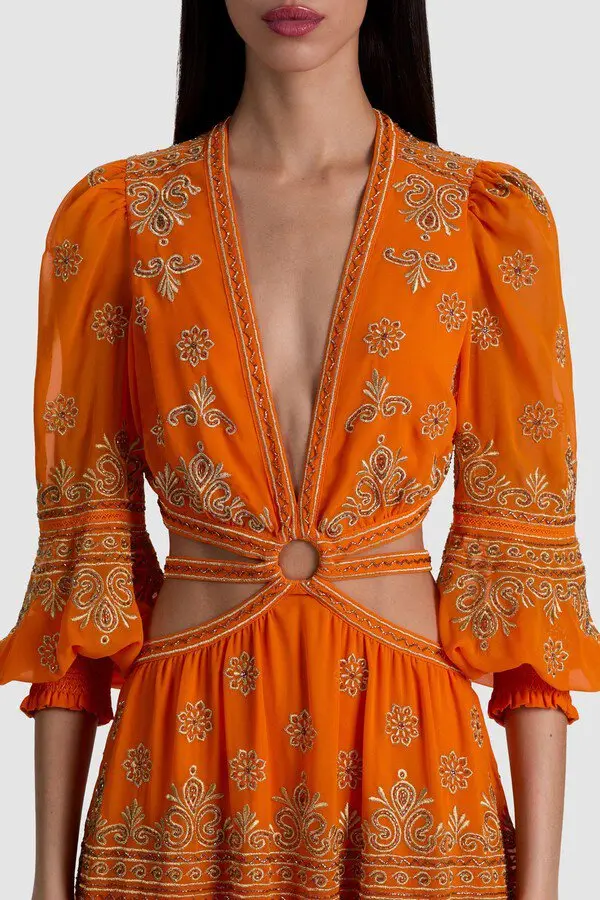 Alice + Olivia Embellished Ruffle Maxi Dress