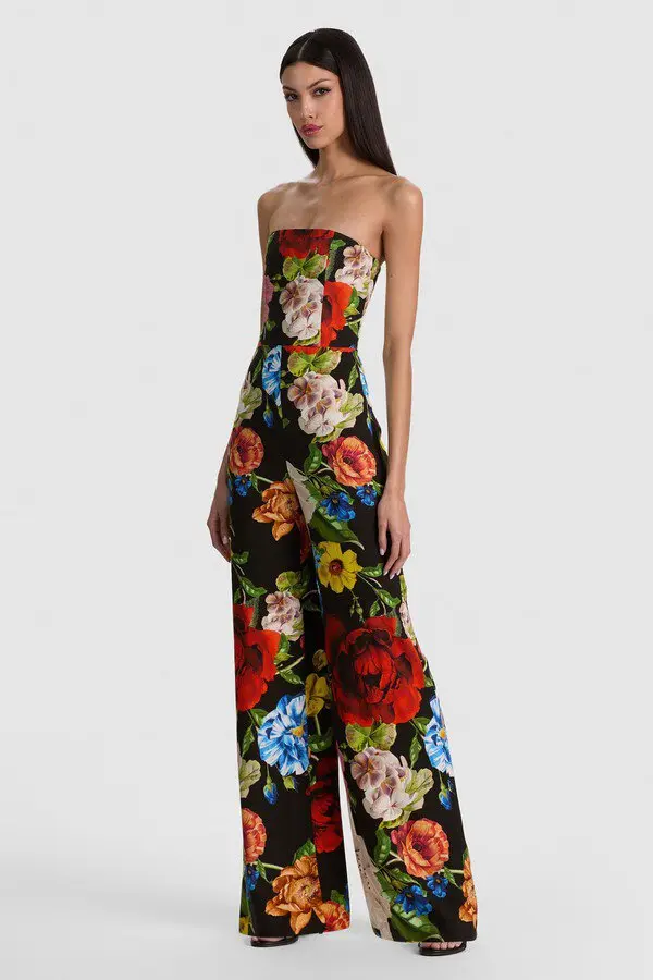 Alice + Olivia Beatriz Strapless Wide Leg Jumpsuit - Black