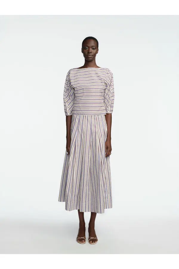 Lela Rose Striped Cotton Dolman Sleeve Top