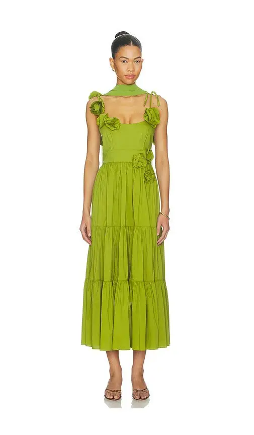 Cinq À Sept Floral Embellished Tiered Midi Dress