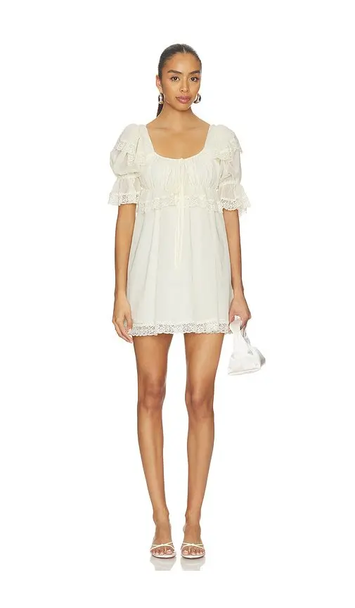 For Love & Lemons Juniper Puff Sleeve Mini Dress - Baby Yellow