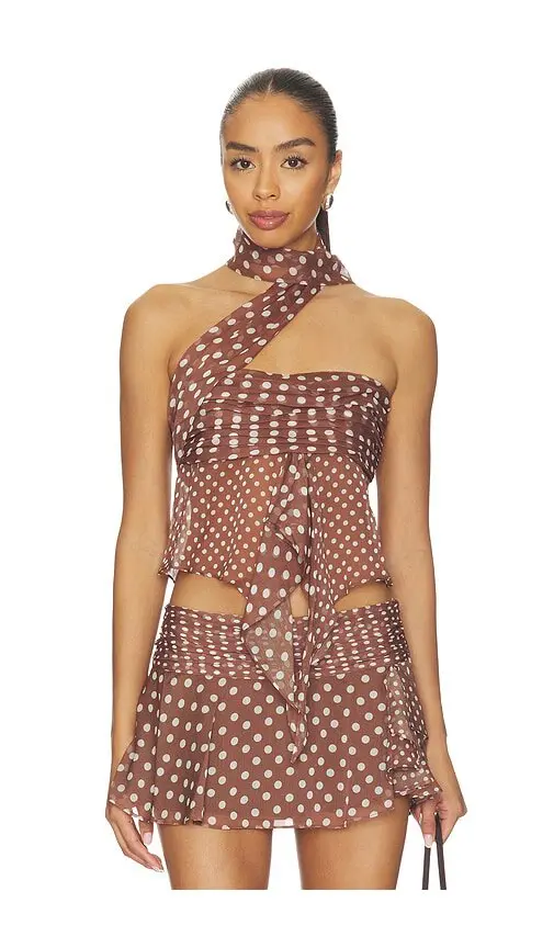 GUIZIO Chiffon Wrap Top With Polka Dot Print