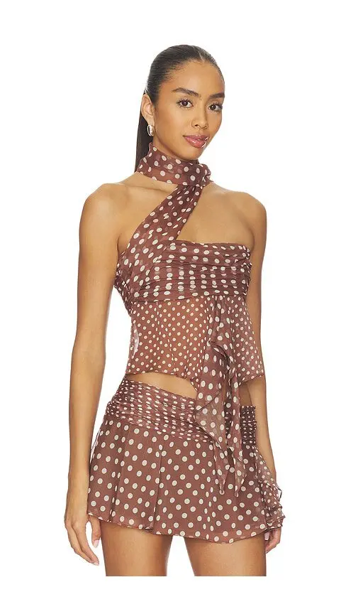 GUIZIO Chiffon Wrap Top With Polka Dot Print