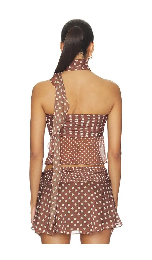 GUIZIO Chiffon Wrap Top With Polka Dot Print