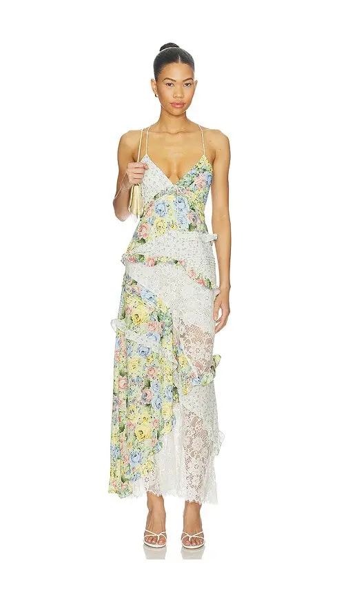For Love & Lemons Rosalyn Maxi Dress - Yellow Blue