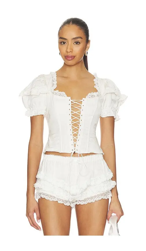 For Love & Lemons Isadora Puff Sleeve Corset Top