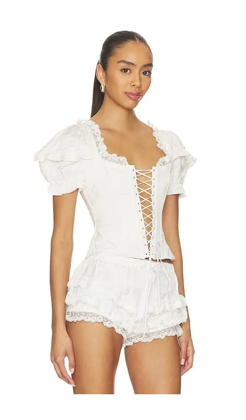 For Love & Lemons Isadora Puff Sleeve Corset Top