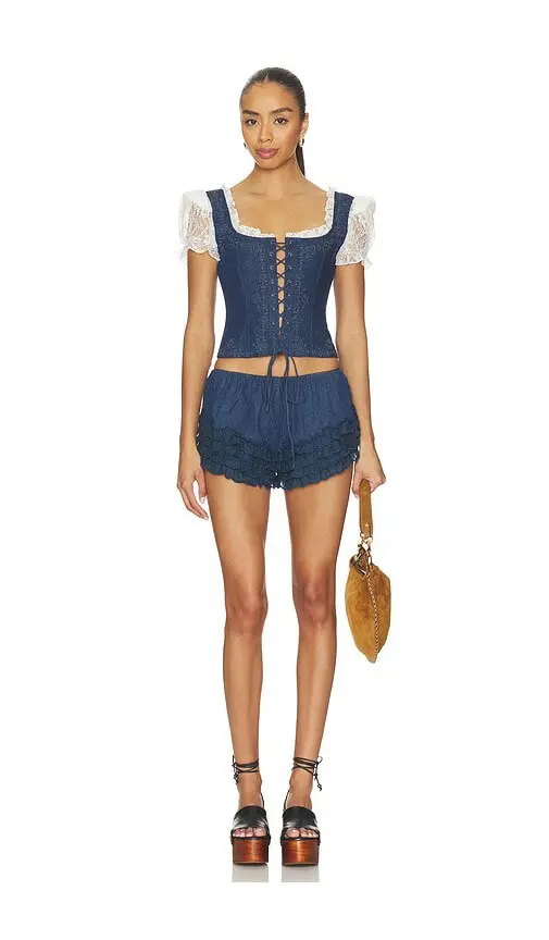 For Love & Lemons Yasmin Lace Up Top