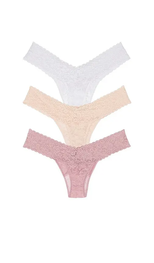 Hanky Panky Signature Lace Low Rise 3 Packs In Pink - Meadow Rose Pink  Vanilla & Peach Fizz