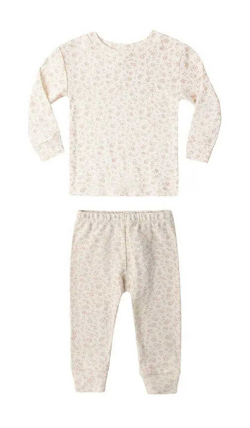 QUINCY MAE Jersey Pajama Set In Cream - Ditsy