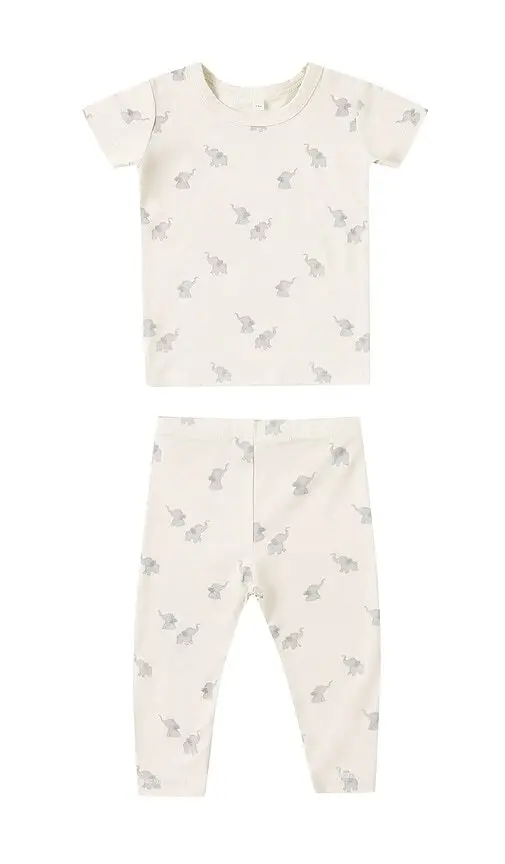 QUINCY MAE Bamboo Short Sleeve Pajama Set In Cream - Elephants