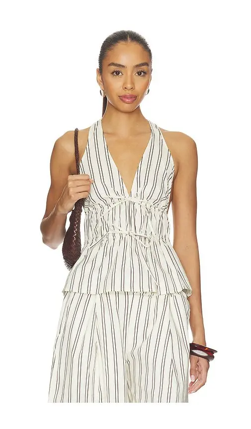 WeWoreWhat Peplum Halter Top - Ivory & Espresso