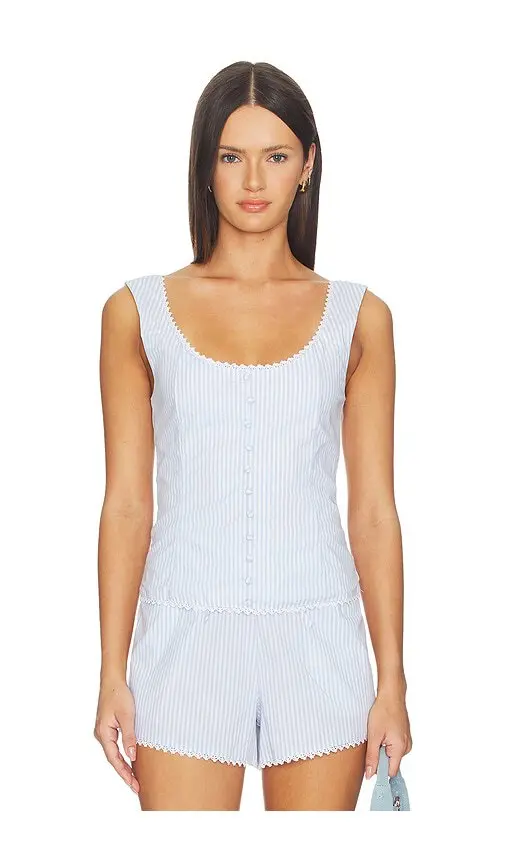 WeWoreWhat Scoop Neck Corset Top - Blue & White