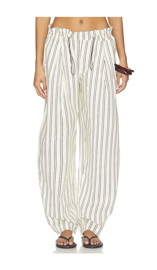 WeWoreWhat Striped Poplin Drawstring Trousers - Ivory & Espresso
