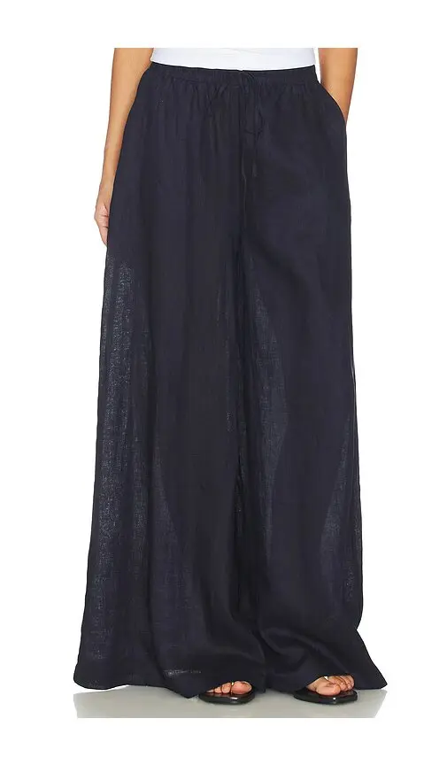 Susana Monaco Solid Linen Wide Leg Elastic Pant