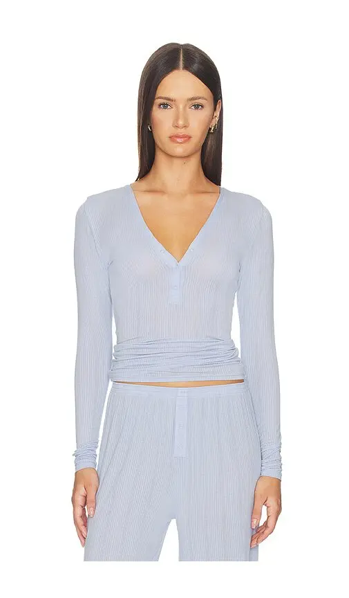 NEGATIVE UNDERWEAR Whipped Henley In Blue - Muse