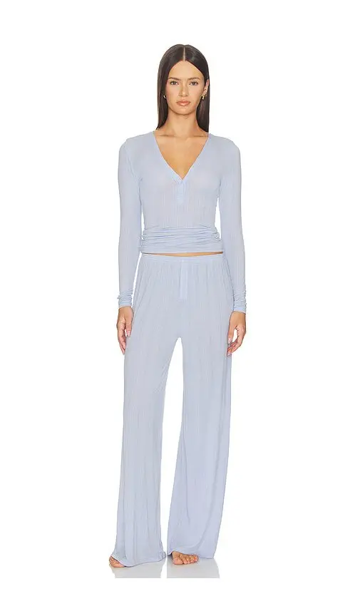 NEGATIVE UNDERWEAR Whipped Henley In Blue - Muse