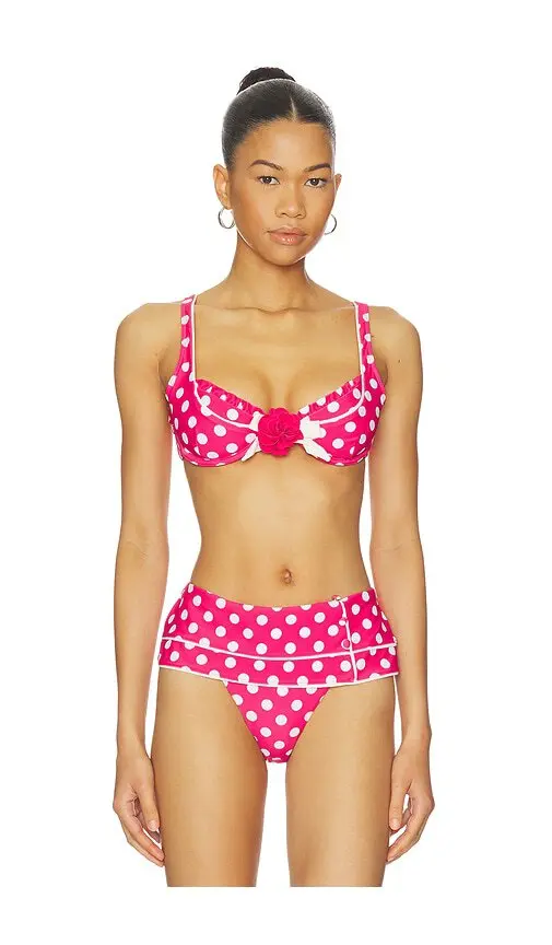 For Love & Lemons Suki Bikini Top Polka Dot Underwire Swimwear - Pink