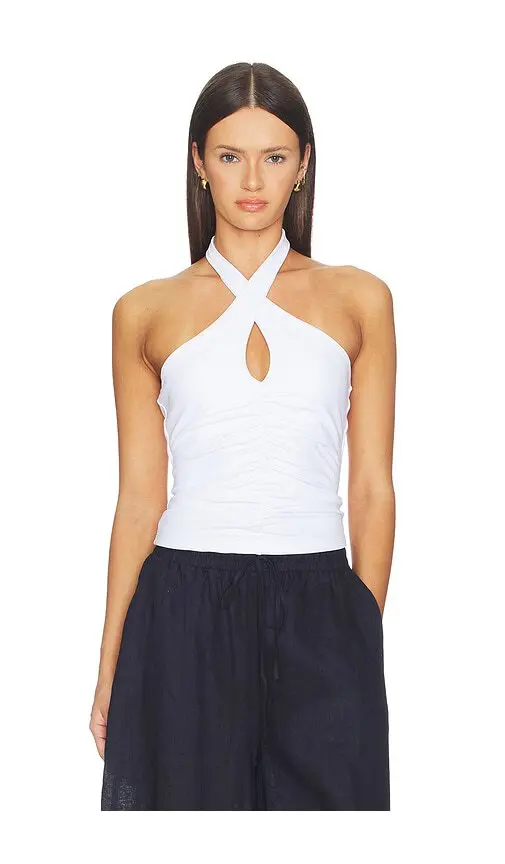Susana Monaco Cross Front Gathered Halterneck Top - Sugar