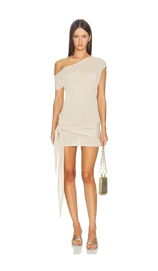 TIGER MIST Off Shoulder Dress In Metallic Gold - Gold Shimmer