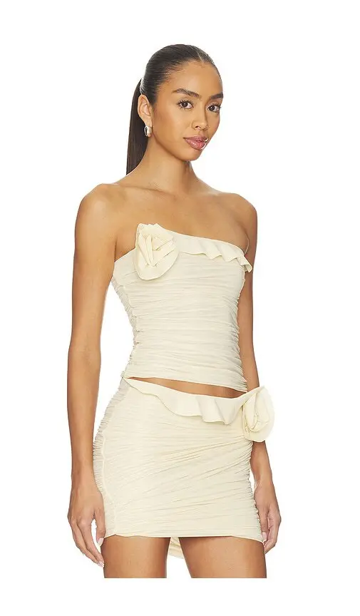 MAYGEL CORONEL Ruched One-shoulder Top With Rosette Detail - Macadamia