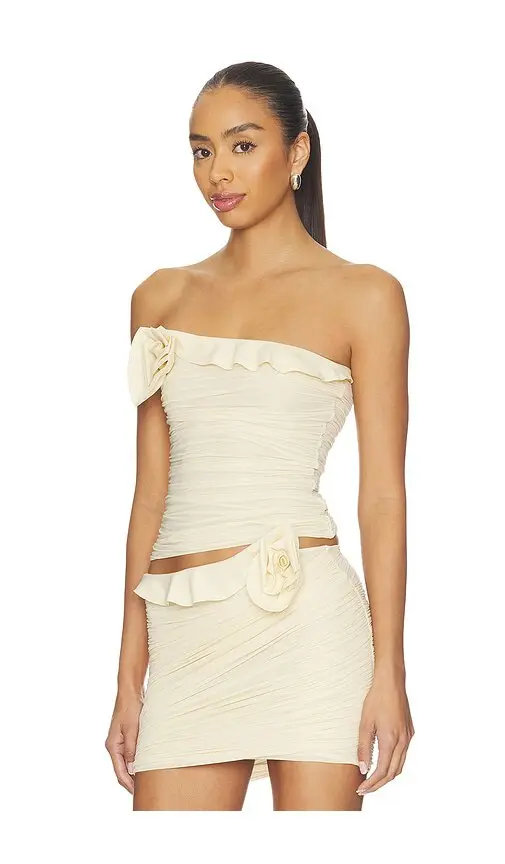 MAYGEL CORONEL Ruched One-shoulder Top With Rosette Detail - Macadamia