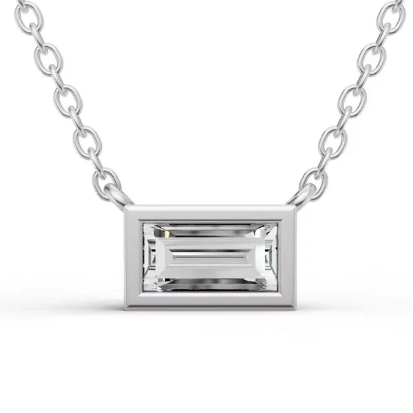 SEREIA OFFICIAL Sereia 14k White Gold Baguette Diamond Pendant Necklace - Silver