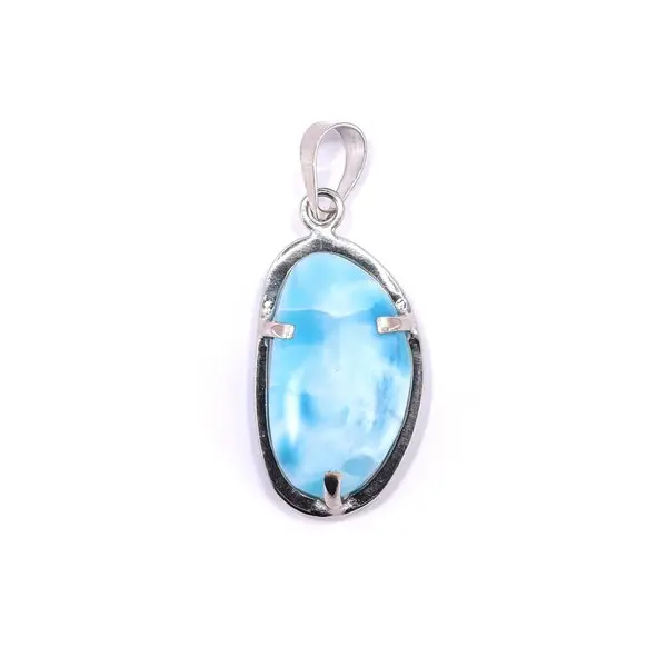 MINERALGEMS ✩ STUDIO Oval Larimar Pendant With Rhodium-plated Sterling Silver Chain
