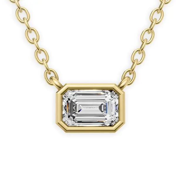 SEREIA OFFICIAL 14k Yellow Emerald Cut Diamond Bezel Pendant Necklace - Gold