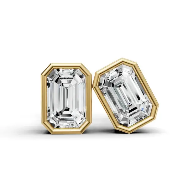 SEREIA OFFICIAL 14k Yellow Emerald Cut Solitaire Studs - Gold