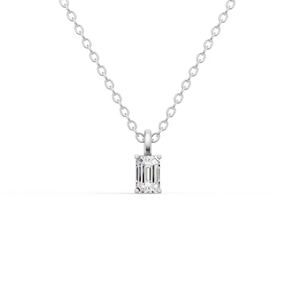 SEREIA OFFICIAL 14k White Gold Emerald Cut Diamond Pendant - Silver
