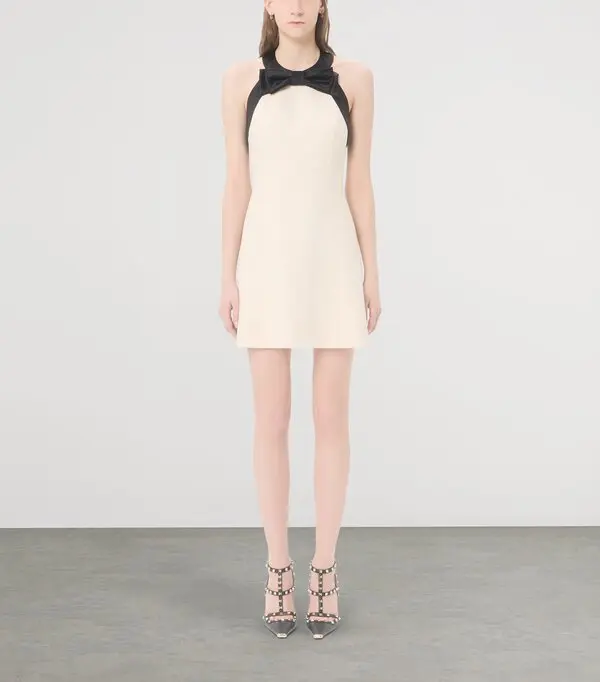 Valentino Garavani Wool-silk Crepe Halterneck Mini Dress With Bow Detail - Nude