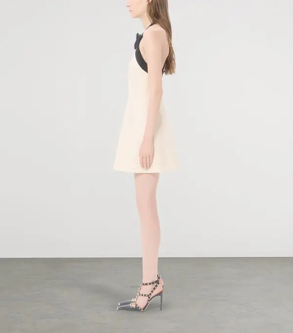 Valentino Garavani Wool-silk Crepe Halterneck Mini Dress With Bow Detail - Nude