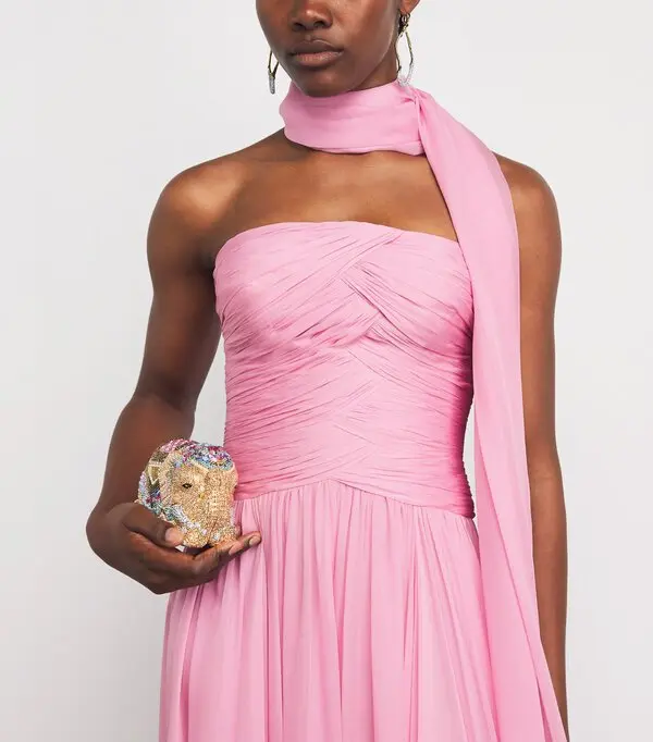 pink chiffon strapless dress Strapless Chiffon Fitted Draped Dress (CD383)