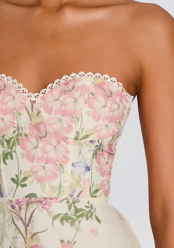 Charo Ruiz Ibiza Strapless Floral Tiered Maxi Dress - Cream Botanic