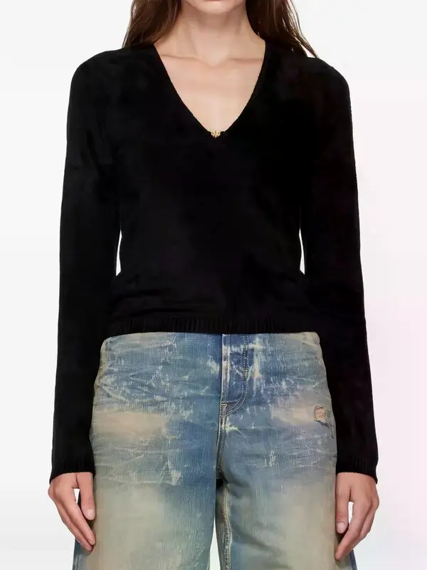 Amiri V-neck Embellished Top - Black