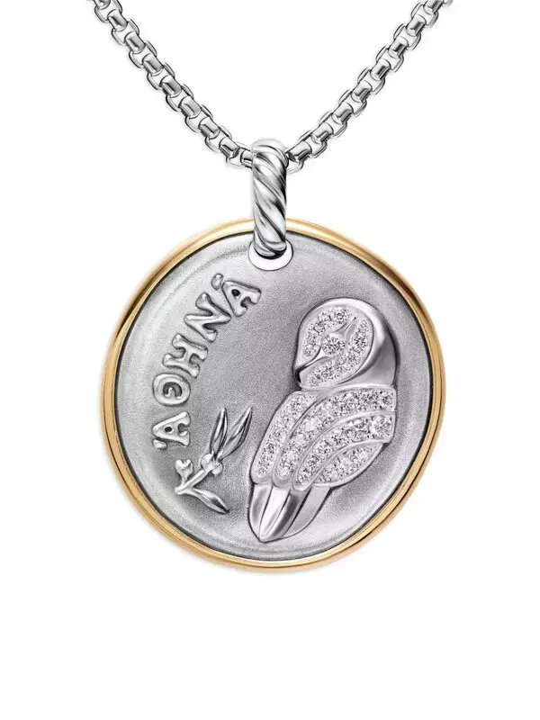 David Yurman Sterling & 14k Yellow Gold Diamond Pave Athena Medallion Amulet - Silver