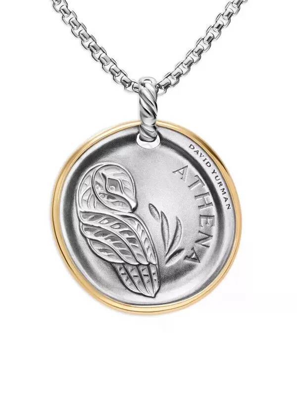 David Yurman Sterling & 14k Yellow Gold Diamond Pave Athena Medallion Amulet