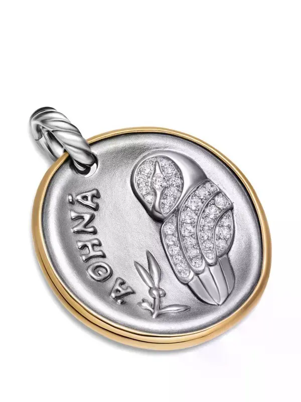 David Yurman Sterling & 14k Yellow Gold Diamond Pave Athena Medallion Amulet