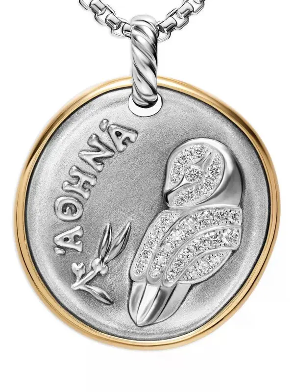 David Yurman Sterling & 14k Yellow Gold Diamond Pave Athena Medallion Amulet