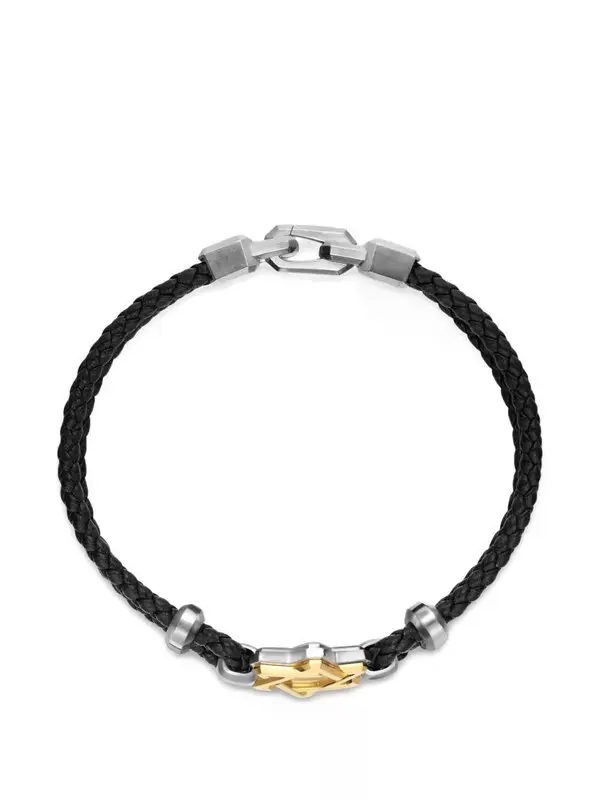 David Yurman Sterling And 14k Yellow Gold Star Of David Bracelet With Black Leather