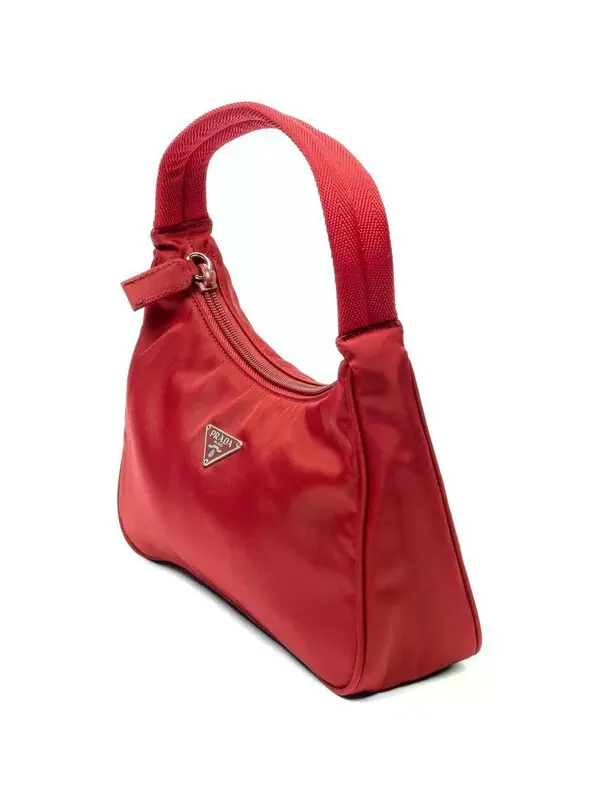 Prada Mini Logo Plaque Tote Bag - Red