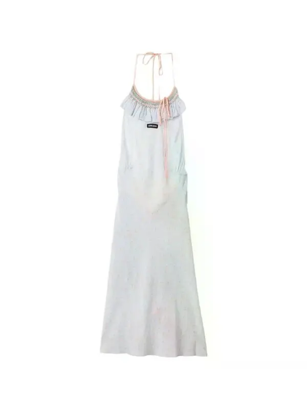 Miu Miu Embroidered Marocain Crepe Dress - Blue