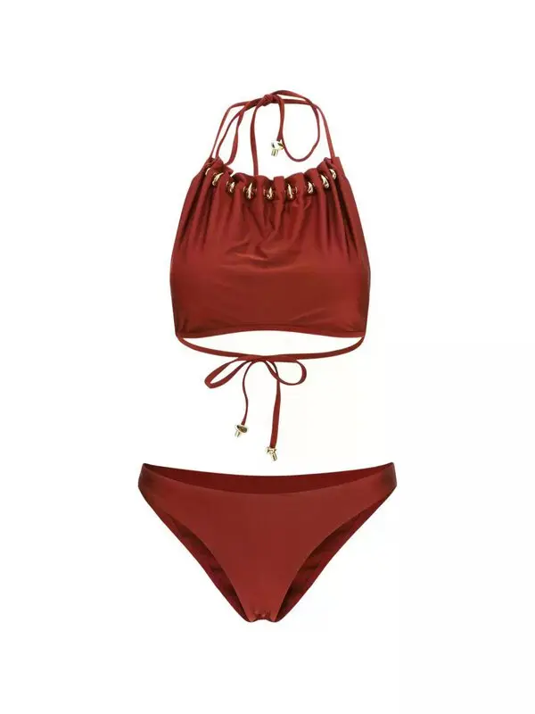 Zimmermann Aster Bead-embellished Ruched Bikini - Red