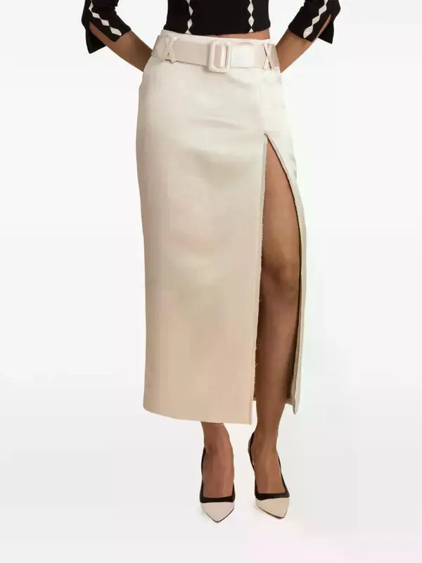 CONTESSA MILLS Morgaine Belted Side-slit Skirt - Neutrals