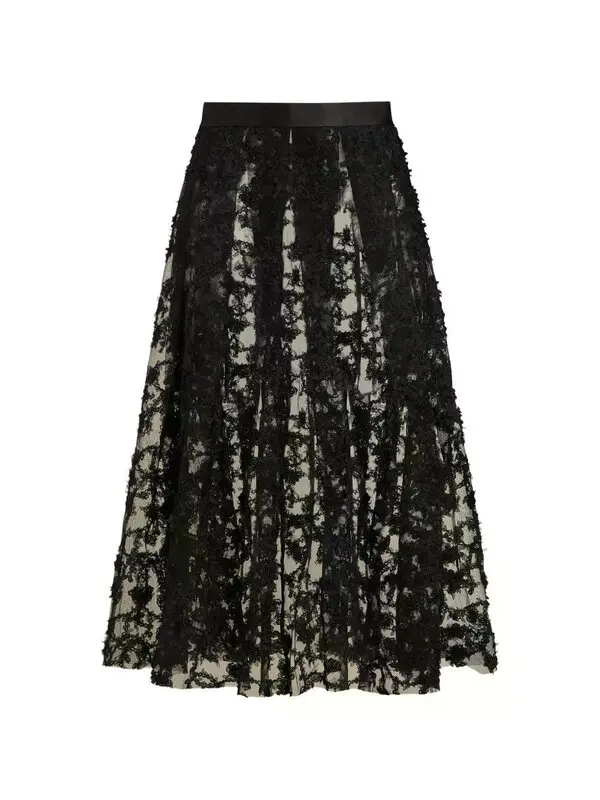 CONTESSA MILLS Raven Floral-appliqué Sheer Midi Skirt